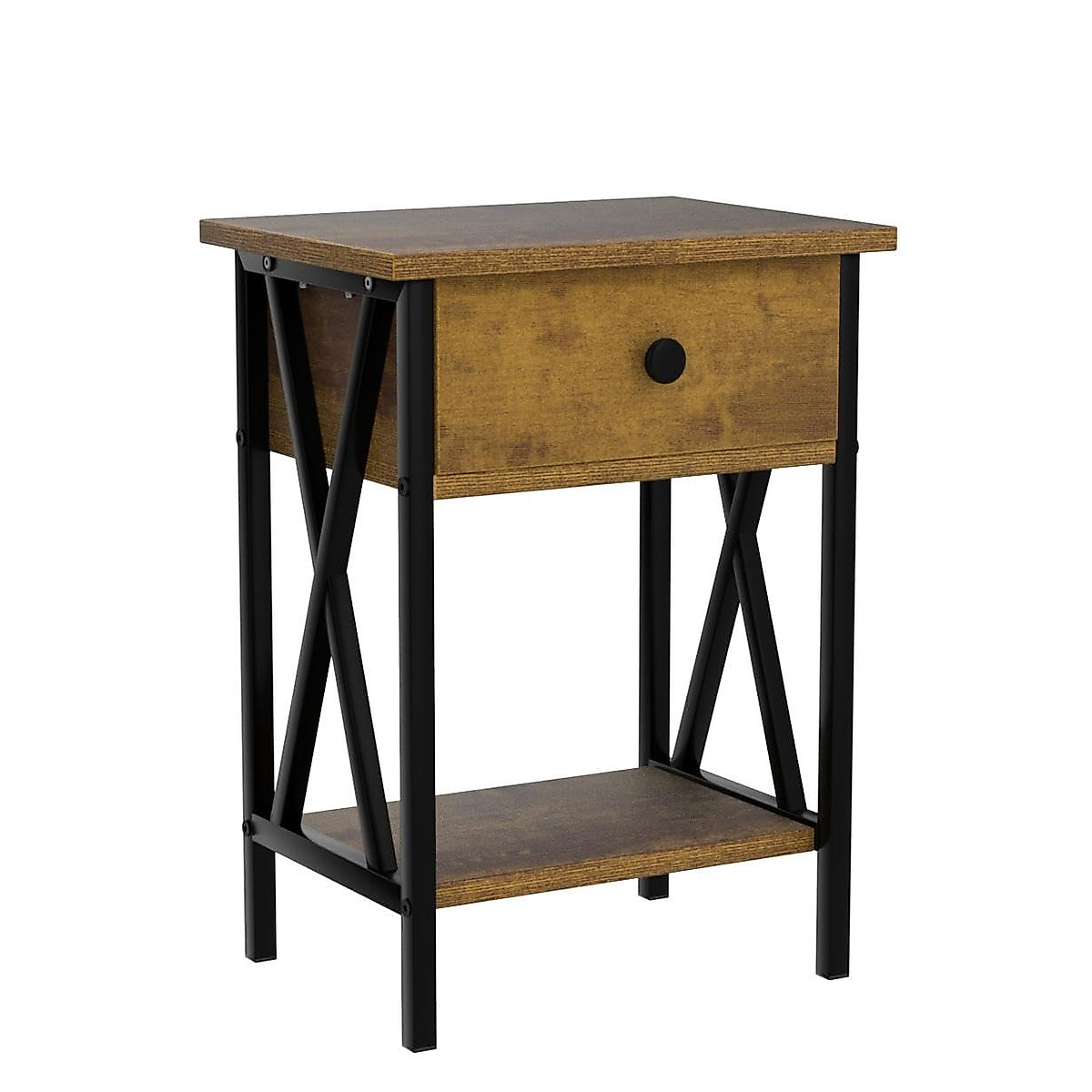 Nightstands Set of 2, Modern Bedside Tables End Table Set of 2 with Drawer and Storage Shelf, Side Tables X-Design Legs for Living Room Bedroom, Brown