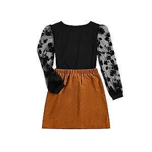 SOLY HUX Girl's Skirt Outfits Long Sleeve Knitted Shirt Sweater Tshirt Tops & Mini Skirt Design Cute Clothes 2 Piece Set Black and Brown 12 Years