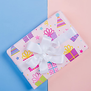 WRAPAHOLIC Jumbo Girl Birthday Wrapping Paper Roll - Pink Girl Wrapping Paper for Birthday, Holiday, Party, Baby Shower - 30 Inch x 33 Feet