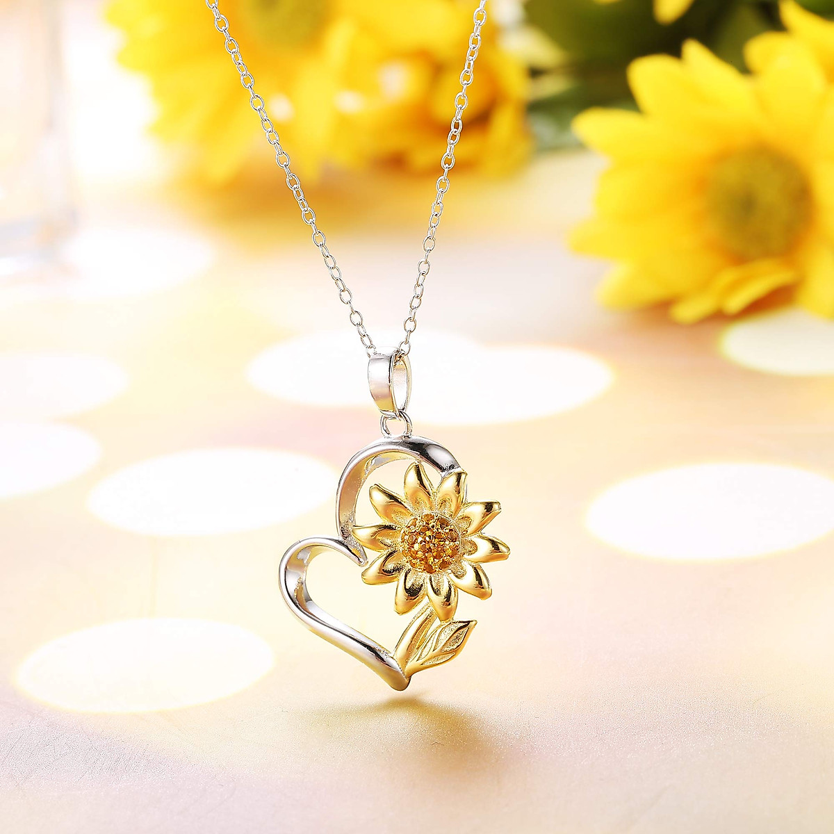 MILACOLATO 925 Sterling Silver Sunflower Necklace 14K Gold Plated You're My Sunshine Sunflower Heart Pendant Necklace with Shiny Cubic Zirconia Sunflower Jewelry for Women Mom Valentines Day