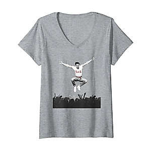 Womens Freddie Mercury Official Flash Jump Crowd V-Neck T-Shirt