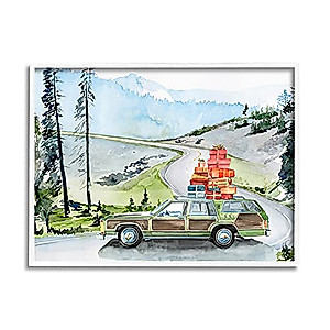Stupell Industries Retro Station Wagon Rustic Christmas Travel Wrapped Presents, Design by Jennifer Paxton Parker White Framed Wall Art, 20 x 16