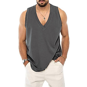 Dry Fit Muscle Shirts for Men Deep V Neck Tank Top Mens Athletic Tank Top Loose Fit Casual Sport Shirts Dark Gray XL