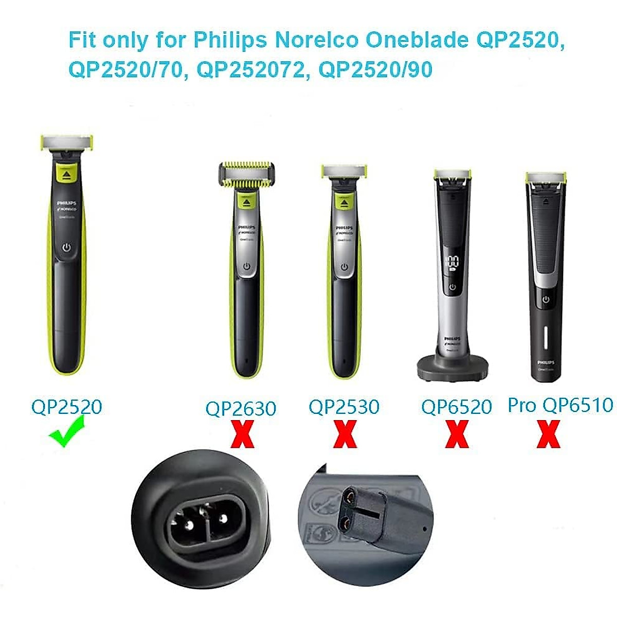 4.3V Replacement Charger for Philips Norelco One Blade Only Fit OneBlade QP2520 Series,MG3740 A00390 Power Cord