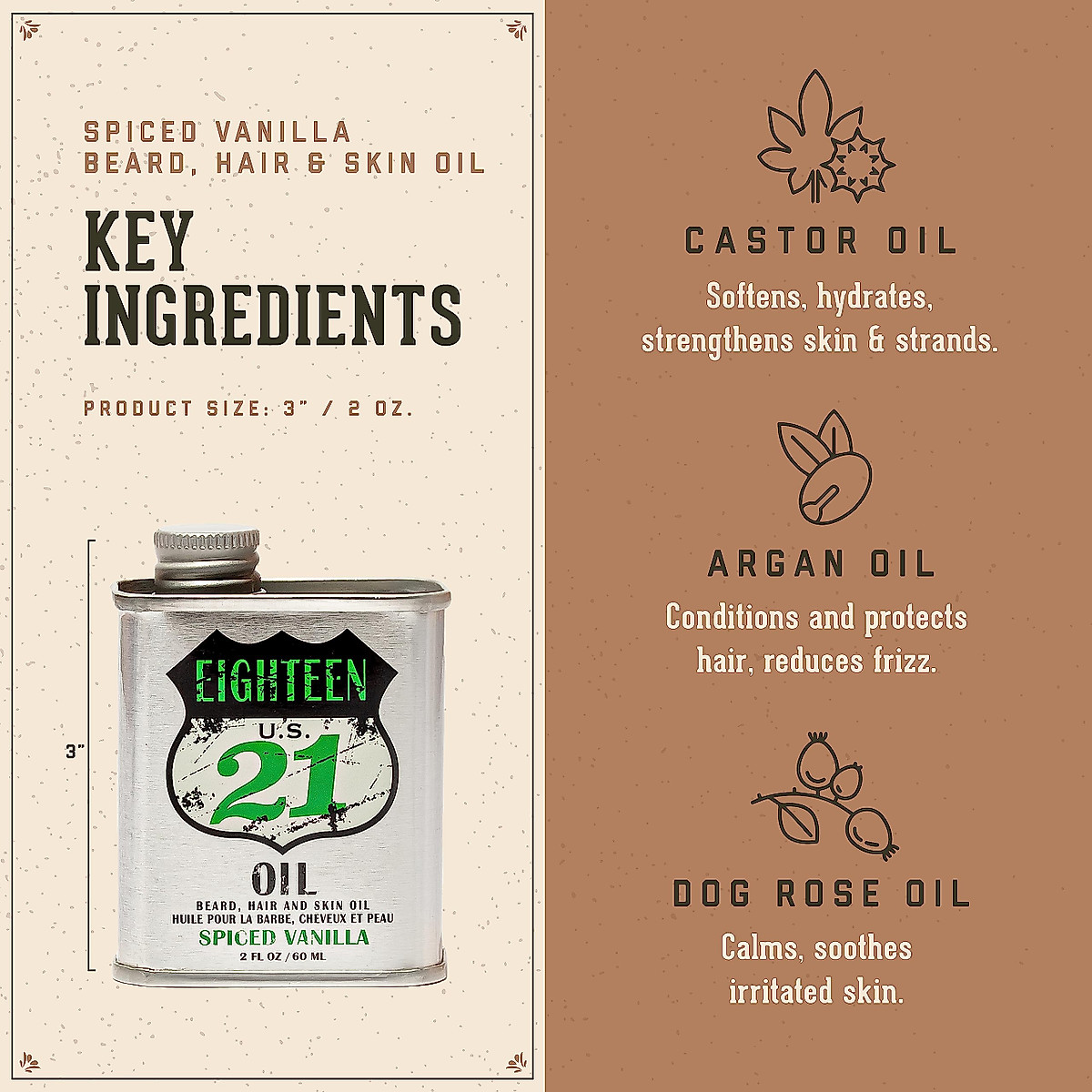 18.21 Man Made OIL - Beard, Hair & Skin - Spiced Vanilla, 2 oz (Pack of 1)