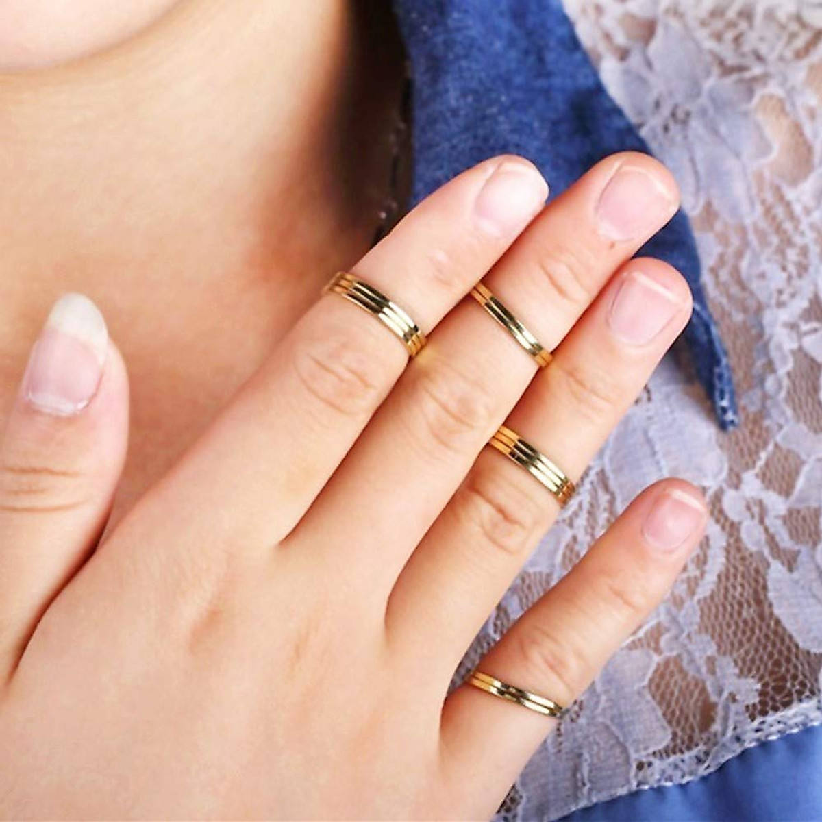 HUASAI 3Pcs Tungsten Stackable Rings Set for Women Dainty Engagement Jewelry Girl Gift (6)