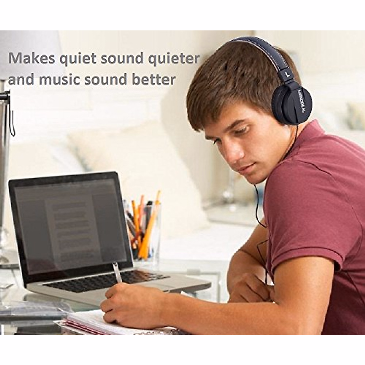 MONODEAL Active Noise Cancelling Headphones with Microphone/Controller, Lightweight Wired Earphones On Ear, Deep Bass Foldable Travel Headset with Carrying Case, 20 Hours Playtime - Black …