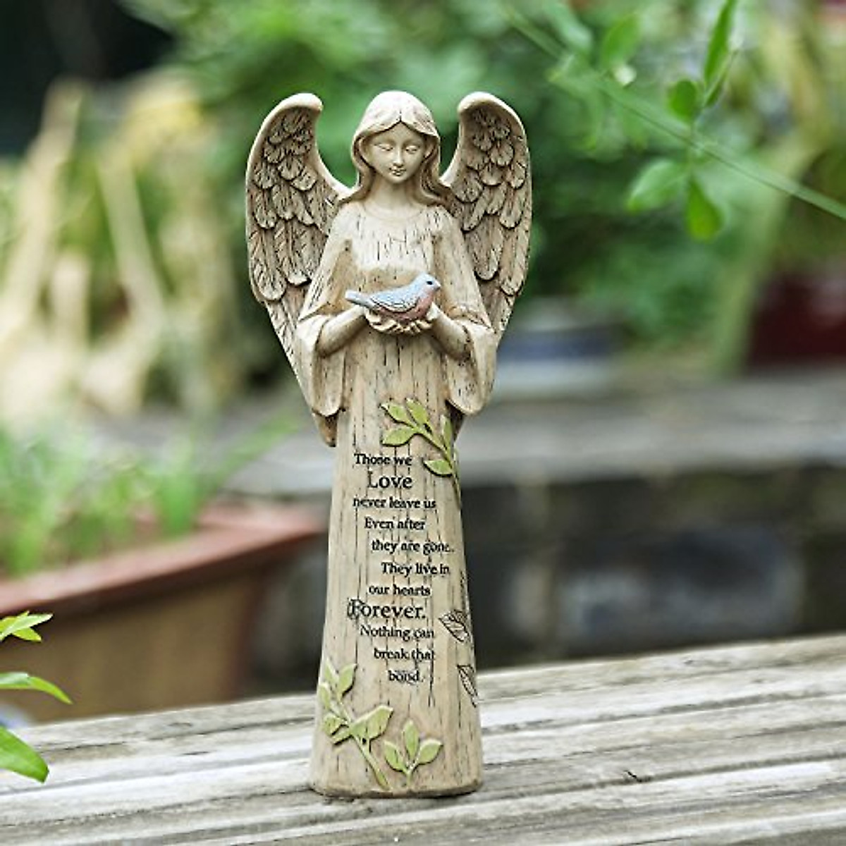 Ivy Home Memorial Angel Figurine Garden Angel Statues with Bird Garden Statuary Decoration for Garden, Yard, Patio