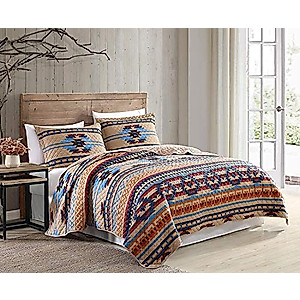 Chezmoi Collection Wyoming 3-Piece Southwestern Quilt Set - Geometric Tribal Multicolor Beige Brown Blue Red Printed Pre-Washed Microfiber Bedspread Set, Queen Size
