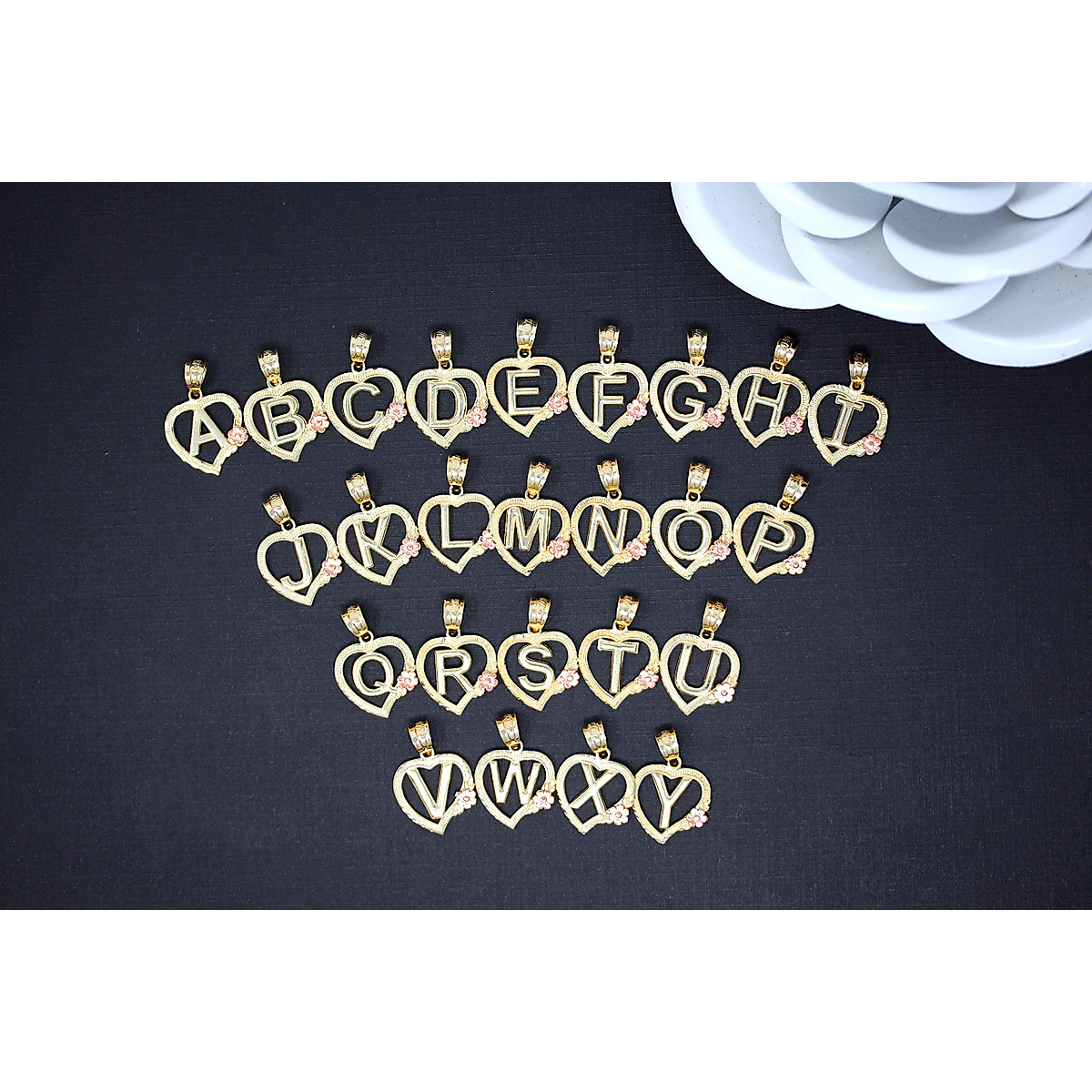 14k Two-Tone Initial Heart Pendant in Yellow and Rose Gold - Letter G