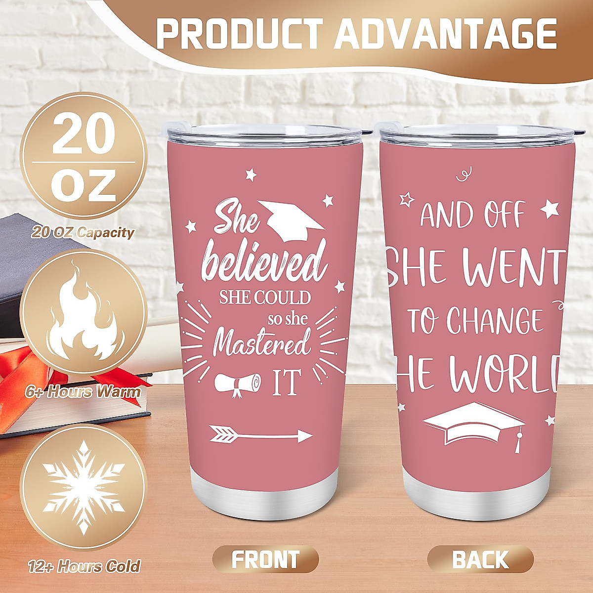 Keluna Graduation Gifts for Her - 5Pcs 2025 Congrats Grad Gifts Set, 20oz Tumbler Keychain Bracelet Makeup Bag Card, High School College Masters Degree PHD Gaduation Gift for Daughter Niece Sisters