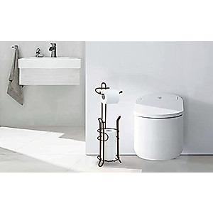 SunnyPoint Bathroom Toilet Tissue Paper Roll Storage Holder Stand with Reserve, The Reserve Area Has Enough Space to Store Mega Rolls; Coating Bronze