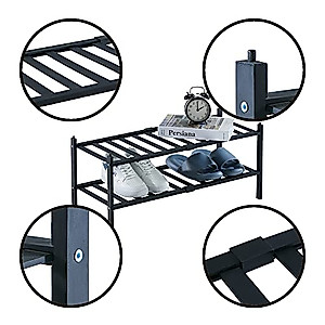 Dikolre Shoe Rack Organizer for Closet Entryway, 2-Tier Bamboo Stackable Shoe Rack Small Shoe Storage for Dorm Front Door Wooden Shoe Shelf, Black Brown