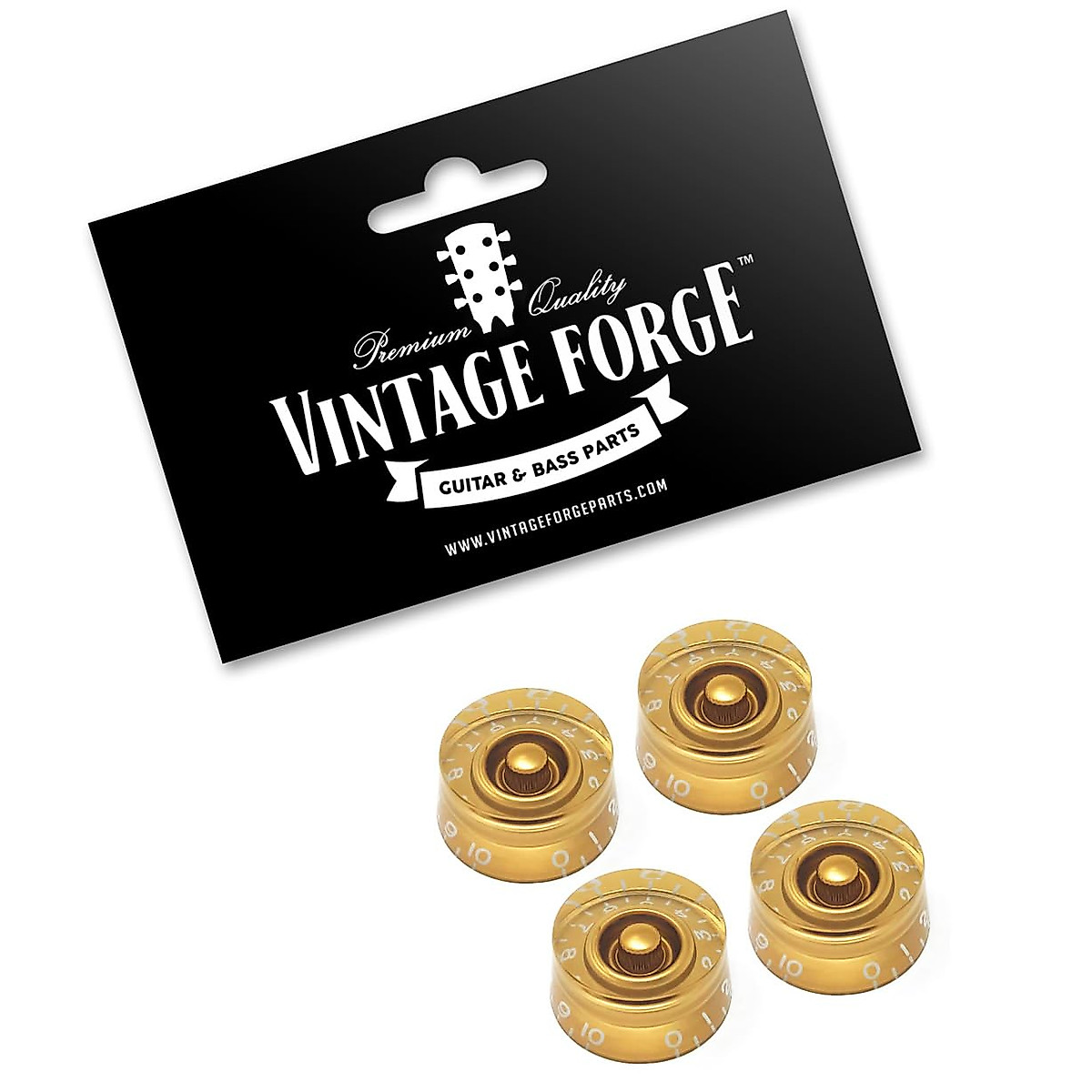 Vintage Forge Gold Speed Knobs Compatible with USA Les Paul SG Electric Guitar (Set of 4) Fits 24 Fine-Spline USA (Imperial) Split Shaft Pots Recessed RS24US-GLD4