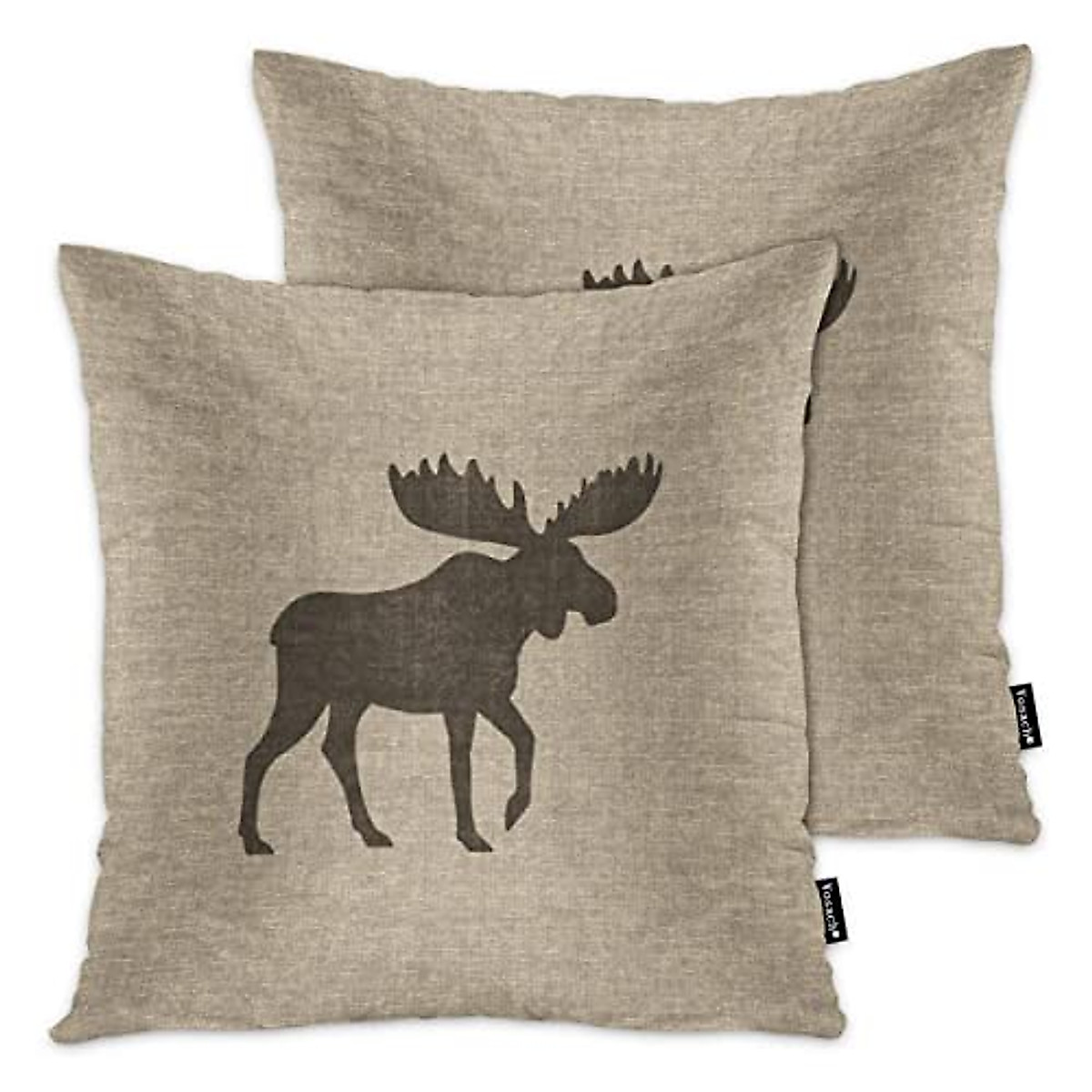 Vosach Moose Outdoor Indoor Pillow Covers, Animal Moose Burlap Cabin Home Decorative Throw Pillow Case Cushion Cover for Sofa/Bed/Patio/Garden/Balcony, 18x18 Inch, 2Pcs, Brown