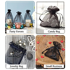 Luceinvita 100pcs Olive Green Organza Favor Bags, 5x7 Inches Wedding Gift Bags Sheer Mesh Bags with Drawstring for Jewelry Candy Soaps Baby Shower Sample Pouches