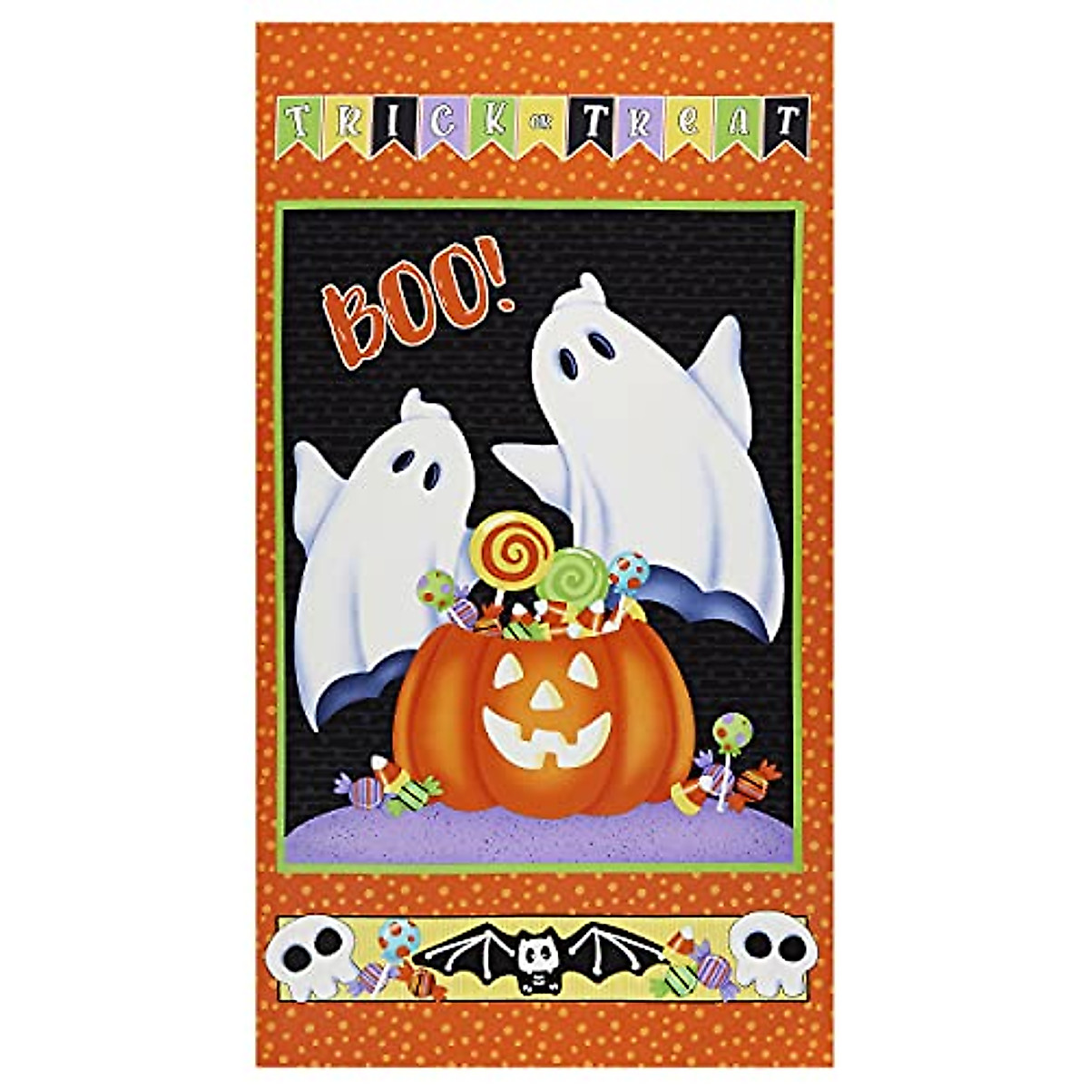 Henry Glass Glow In The Dark Glow Ghosts Ghost & Pumpkin 24" Panel Orange, Fabric