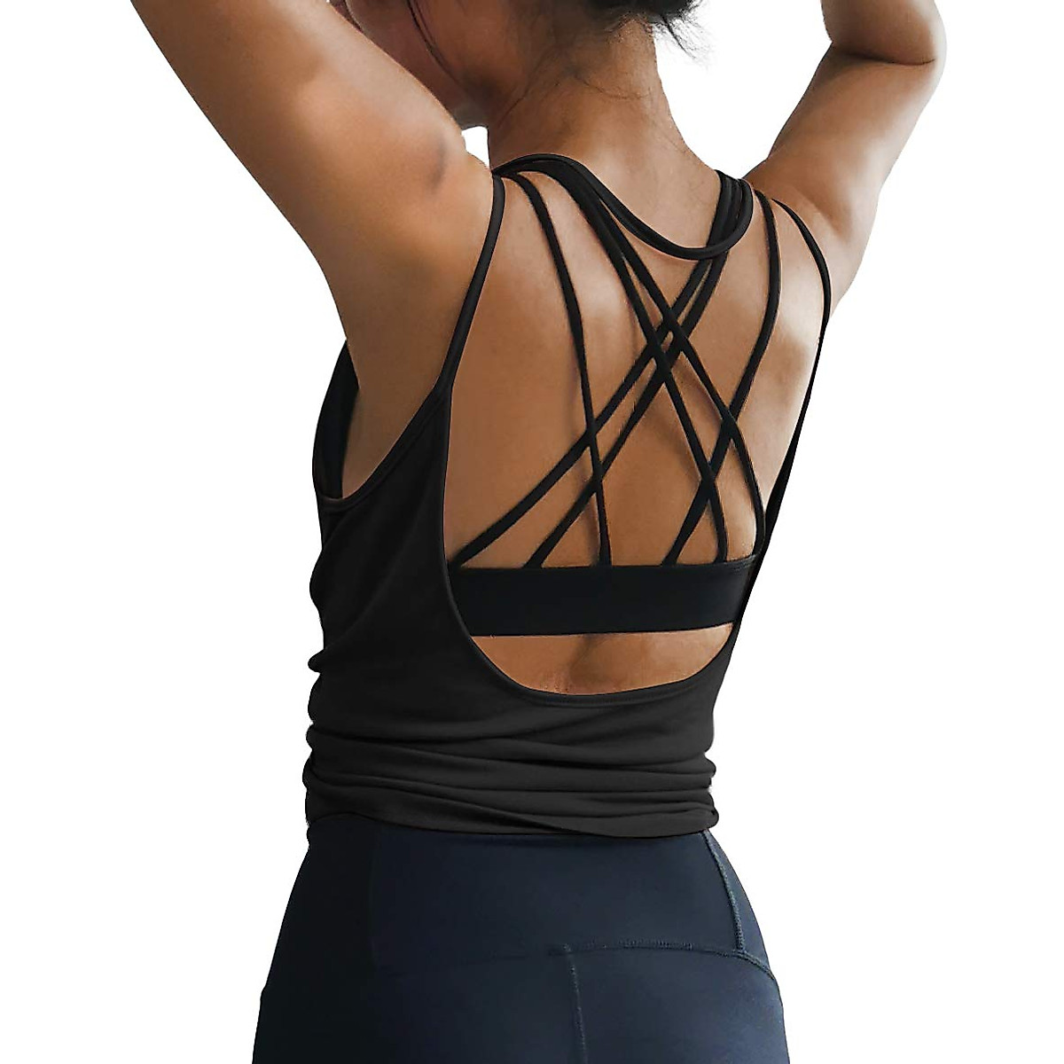 OYANUS Womens Summer Workout Tops Sexy Backless Yoga Shirts Loose Open Back Running Sports Tank Tops Cute Muscle Tank Sleeveless Gym Fitness Quick Dry Activewear Clothes for Juniors Black L