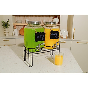 CHENE DE SAINT MARS Glass Drinks Dispenser with Metal Stand, Drinks Dispenser for Parties, Water Jug Dispenser, Water Dispenser Countertop, Beverage Dispenser with Stand, Lemonade Stand for Kids,