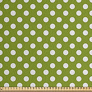 Ambesonne Geometric Faux Suede Fabric by The Yard, Retro Style Simple Image of Polka Dots Circle Shapes in Repetitive Pattern, for Indoor Outdoor DIY Projects Upholstery, 5 Yards, Lime Green White
