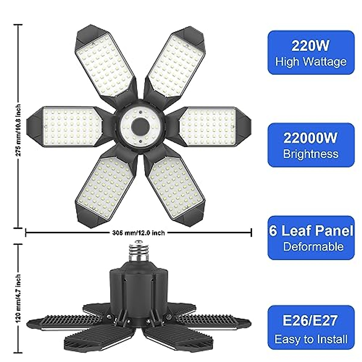 Led Garage Lights 8 Pack 220W Garage Light Ceiling Led Deformable LED Shop Lights for Workshop Led Lights for Garage E26 E27 Screw in Garage Light