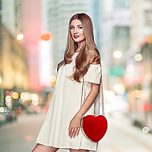 Womens Velour Heart Clutch Bag Vintage Shoulder Handbag Ladies Elegant Purse for Wedding Evening (Red)