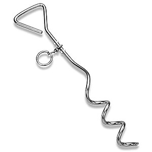 Katzco Chrome Dog Stake - Heavy-Duty Dog Tie-Out Stake- for Dogs Essentials, Dog Camping Gear, Outdoor Play