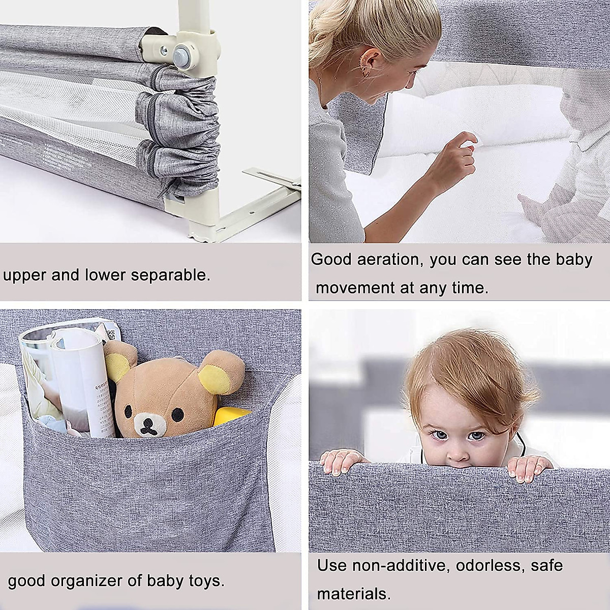 SINGYOO Bed Rails for Toddlers- New Upgraded Extra Long Bed Guardrail Full Size Baby Bedrail for Children Fit for Twin Queen & King Size Bed Mattress one Piece (Grey, 79"(L) x 30"(H))