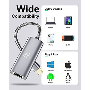 USB C to Ethernet Adapter, 1Gbps USB-C to RJ45 LAN Adapter, Type-C to Ethernet Adapter [Thunderbolt 3 Compatible] Compatible with MacBook and Windows Laptop