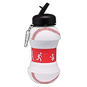 Maccabi Art Clip-On Collapsible BPA-Free Silicone Baseball Water Bottle for Kids, 18 Oz. Size