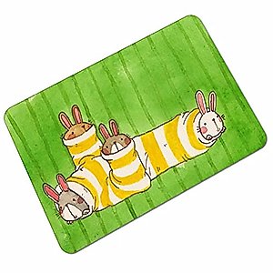Rubber Door Mat 18 x 28 Inches Cute Rabbit Welcome Floor Mat Entry Doormat Absorbent Indoor Outdoor Rug for Home and Garden Entrance Patio Porch