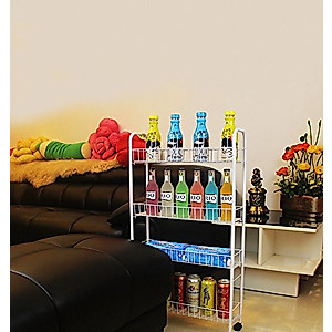 OKOKMALL US--Kitchen Storage Cart Slim Fridge Slide Tower Rack Shelf 4-Tiers with Wheels