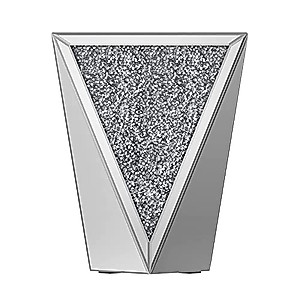 ENENE Mirrored End Table Crystal Diamond Setting Coffee Table Silver Glass Side Table Pedestal Stand for Hallway, Living Room, Corner, Bedroom, Sofa