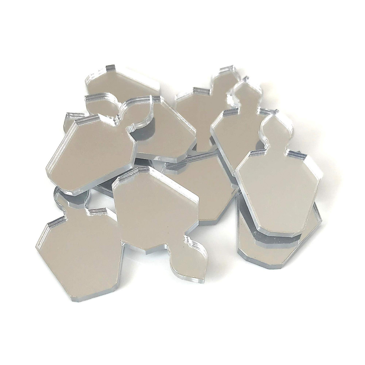 Super Cool Creations Perfume Bottle Shaped Crafting Mirrors, Set of 10, Many Colours, Shatterproof Acrylic, Light Grey, Pack of 10 x 9cm
