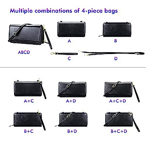 nuoku Crossbody Bags for Women, Detachable Credit Card Holder and Wallet for Women with RFID Blocking, Includes 2 Size Bags