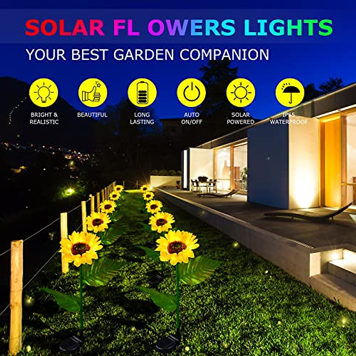 10 Pack Sunflower Solar Lights Outdoor Artificial Sunflower Garden Stake Lights Waterproof Sunflower Shape LED Landscape Lights for Home Office Party Yard Garden Lawn Porch Walkway Decoration