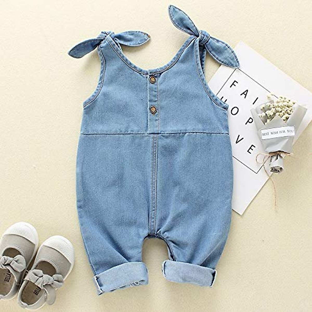 Happy Town Newborn Infant Baby Girls Denim Bodysuit Halter Sleeve Romper Jeans Overalls (Denim, 9-12 Months)