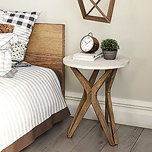 COZAYH Pedestal Farmhouse End Table, Distressed White Top with Tripod Base for Modern Farmhouse, Boho Decor, Round, 20D x 20W x 23.25H in