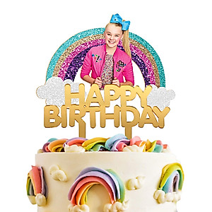 Acrylic JoJo Siwa Happy Birthday Cake Topper JoJo Rainbow Cake Topper for Girls Birthday Party Decoration Supplies