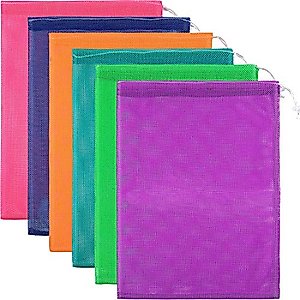 Frienda 6 Pieces Mesh Stuff Sack, 11 x 15 Inch Durable Nylon Mesh Drawstring Laundry Bag for Rinsing Beach Toys, Seashell Collecting, Mesh Bags and Travel (Multicolor)