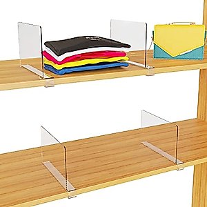 CRYSFLOA Acrylic Shelf Dividers 4 Pack Shelf Dividers for Closet Organization Wood Shelves Organizer Cabinet Shelf Separator for Home Office Cabinets Divider for Kitchen Set of 4