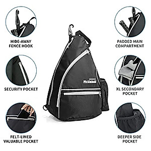 Mangrove Pickleball Bag, Men's & Women's Pickleball Backpack, Adjustable Sling Bag with Fence Hook/Upgraded Capacity/Safety Pocket/Water Bottle Holder - 2020 Design Pickle Ball Paddle Bag (Black)