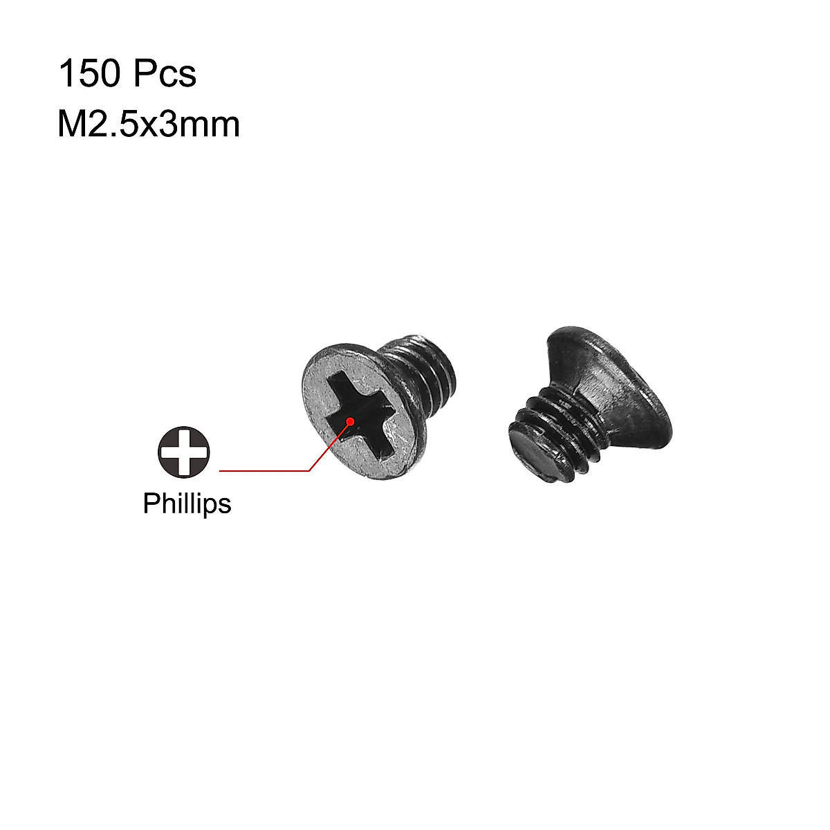 uxcell M2.5 x 3mm Phillips Screw Fastener Black for Laptop PC TV Fan Switch 150pcs