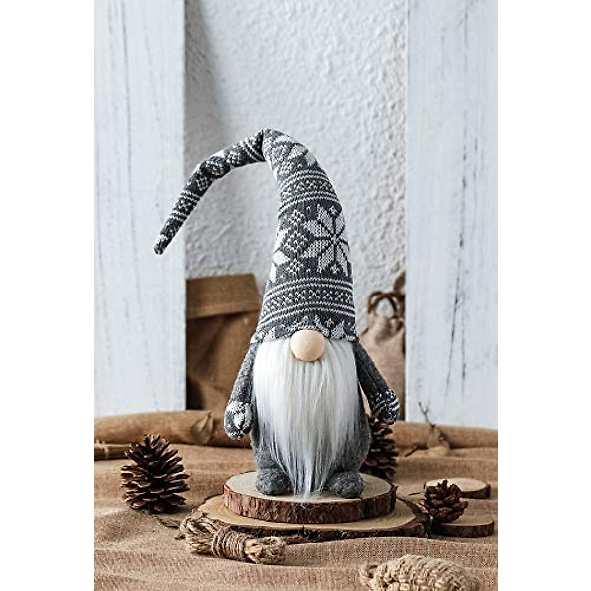 Funoasis Holiday Gnome Handmade Swedish Tomte, Christmas Elf Decoration Ornaments Thanks Giving Day Gifts Swedish Gnomes tomte (Grey Snowflake-19 Inches)