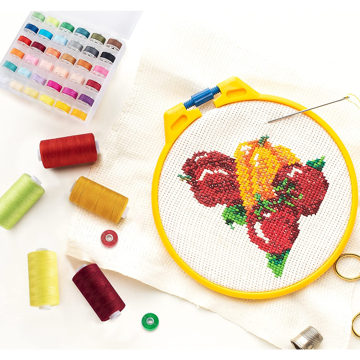 ilauke 700Yards Sewing Thread, 72Pcs Prewound Bobbins and Thread Spools per Polyester Sewing Thread Spools, 36Colors Machine Thread for Sewing Brother Singer Janome Machine with Sewing Supplies