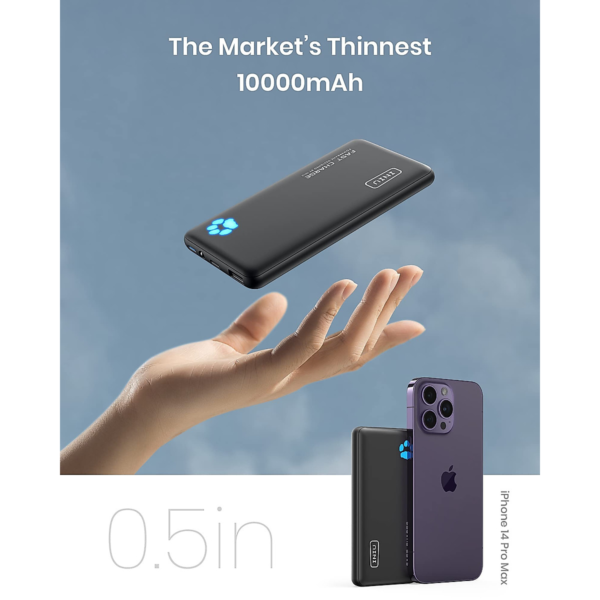 INIU Portable Charger, 20W PD3.0 Fast Charging Slimmest 10000mAh Power Bank, USB C in/Out QC4+ Battery Pack, Portable Phone Charger for iPhone 15 14 13 12 11 Pro Samsung S22 S21 Google AirPods iPad