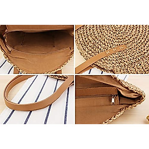 Women Straw Bag Woven Shoulder Bag Beach Tote Handwoven Handbags for Vocation Free
