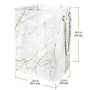 DEYYA White Gold Marble Texture Laundry Baskets Hamper Tall Sturdy Foldable for Adult Kids Teen Boys Girls in Bedrooms Bathroom