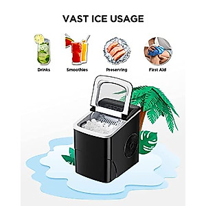 Ice Makers Countertop - Silonn Portable Ice Maker Machine for Countertop, Make 26 lbs Ice in 24 hrs, 2 Sizes of Bullet-Shaped Ice with Ice Scoop and Basket, Black