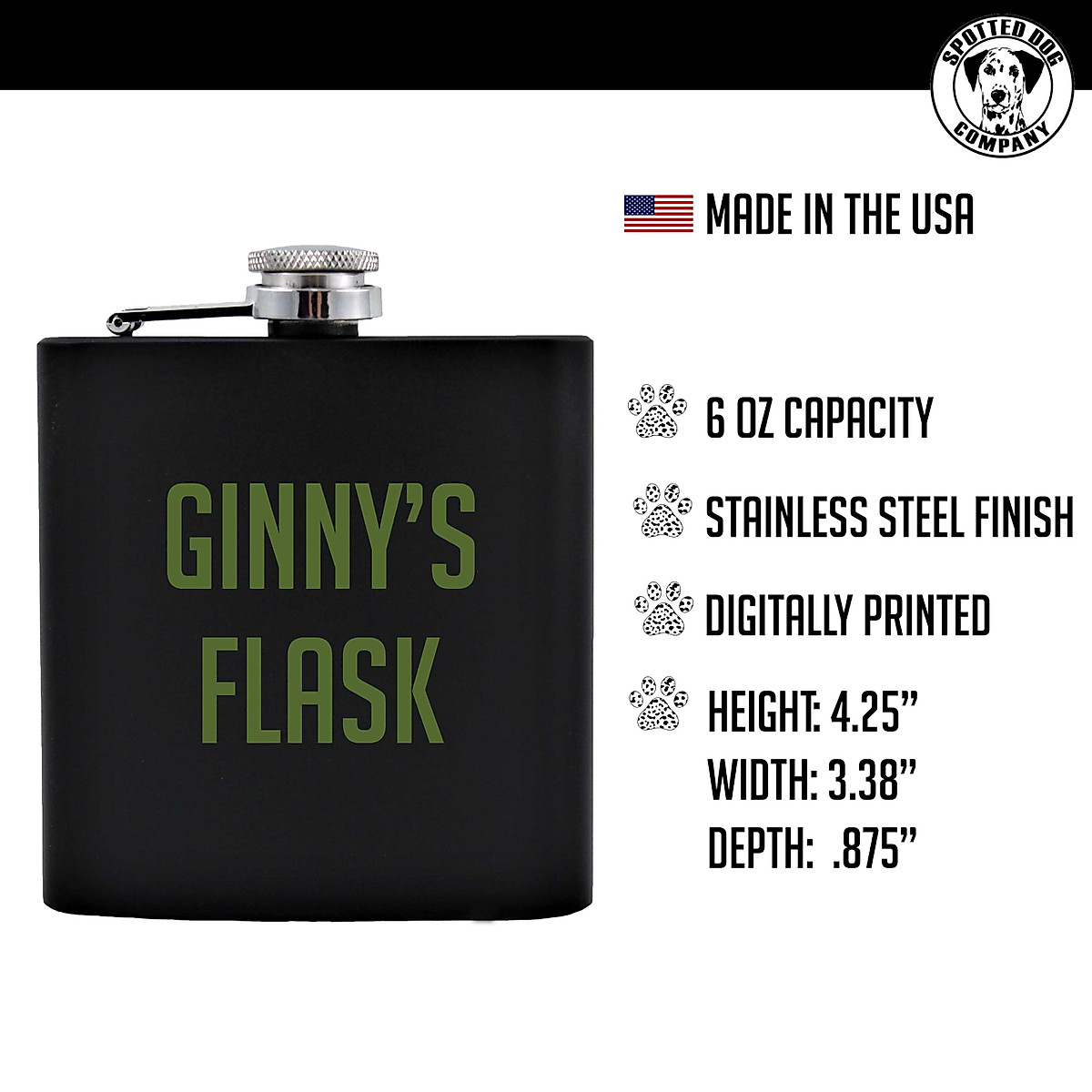Personalized 6oz Stainless Steel Matte Black Flask - Printed Your Text Here, Metal Hip Pocket Discreet Flask – Custom Novelty Groomsmen Gifts – Liquor Whiskey Gifts for Men Women
